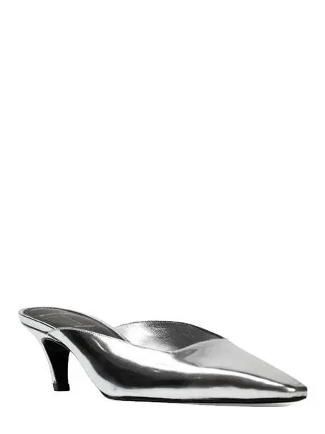 BLACK SUEDE STUDIO Logan Kitten Heel Mule - Silver
