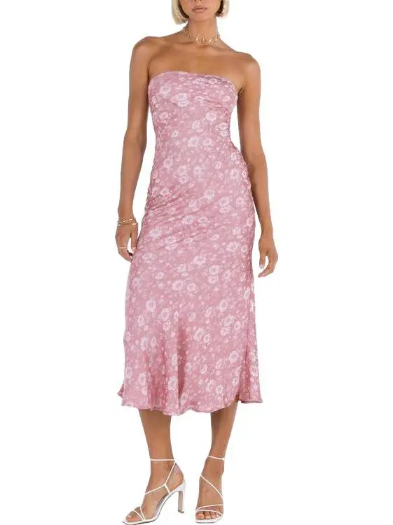 Princess Polly Salvin Floral Strapless Midi Dress - Pink