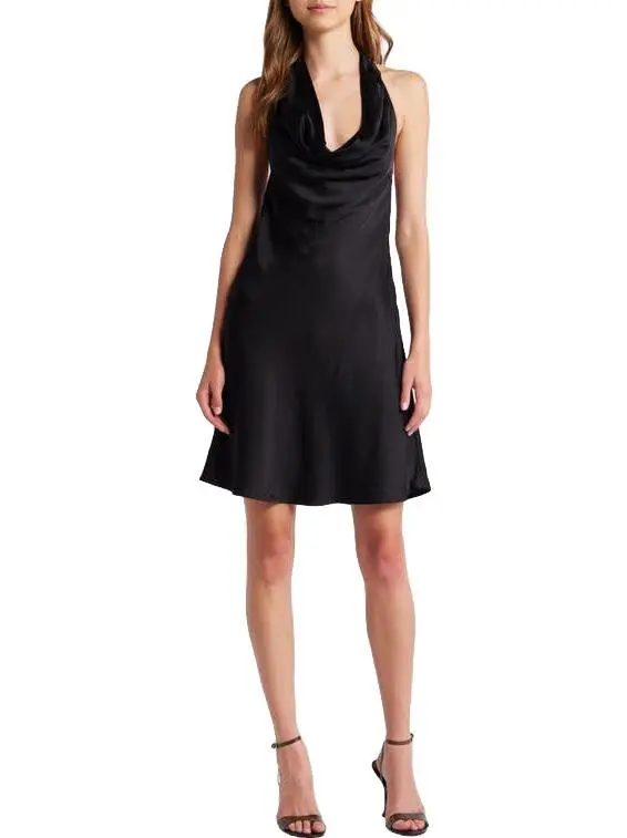 French Connection Ennis Satin Halter Minidress - 01-black