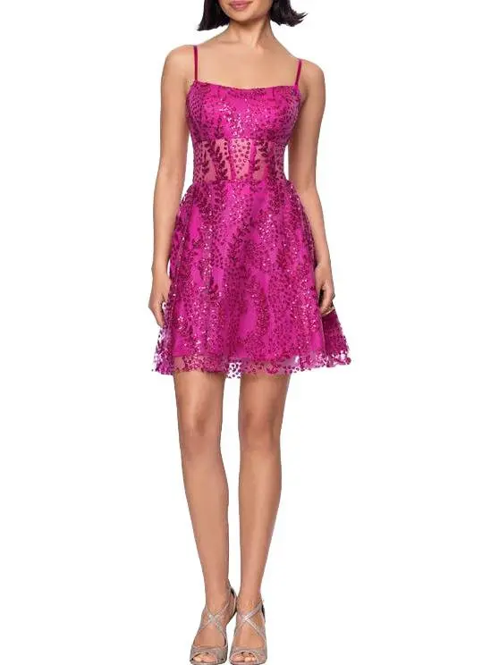BLONDIE NITES Sequin Tulle Minidress - Hot Pink