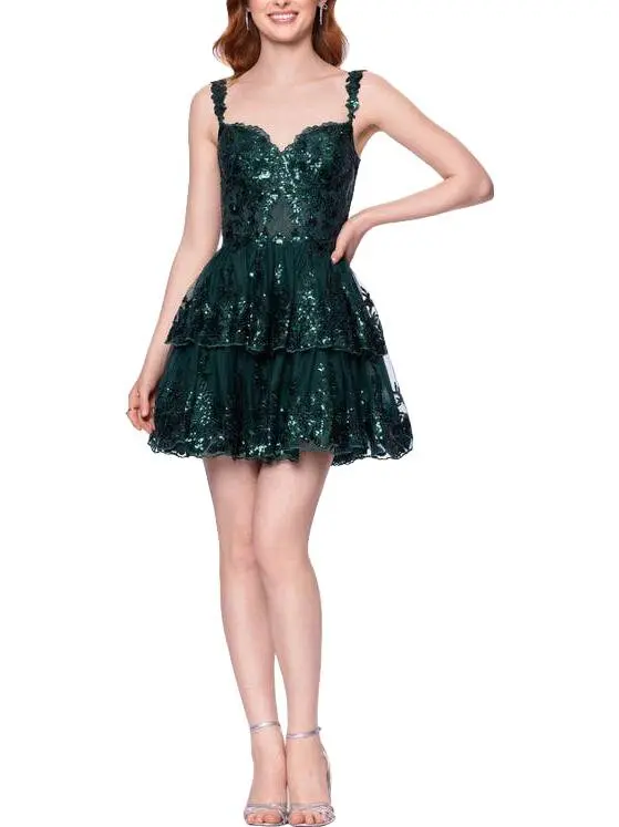 BLONDIE NITES Sequin Lace Minidress - Hunter