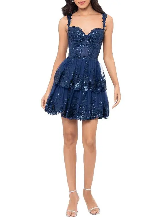 BLONDIE NITES Sequin Lace Minidress - Navy