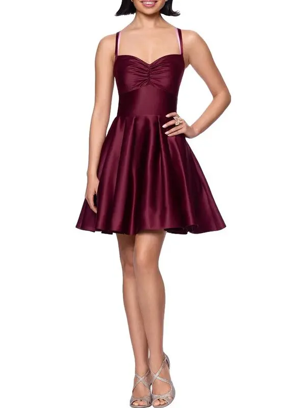 BLONDIE NITES Satin Minidress With Corset-inspired Back - Wine