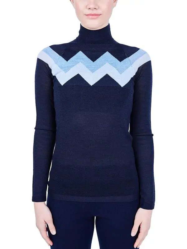 L'ETOILE SPORT Chevron Mock Neck Sweater - Navy With Light Blue Trim