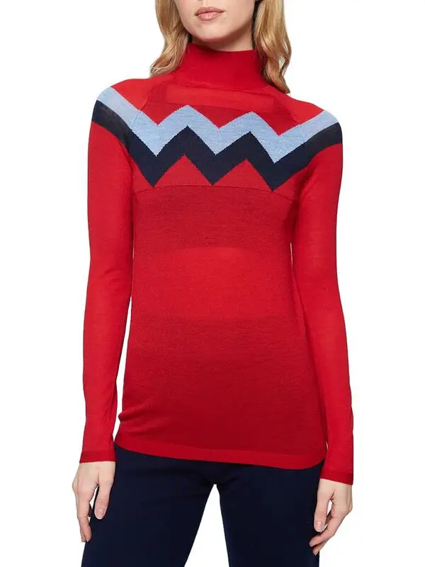 L'ETOILE SPORT Chevron Mock Neck Sweater - Red