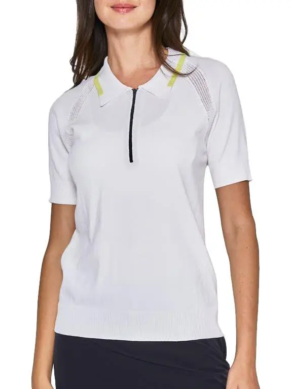 L'ETOILE SPORT Zip Front Knit Polo - White/yellow/navy