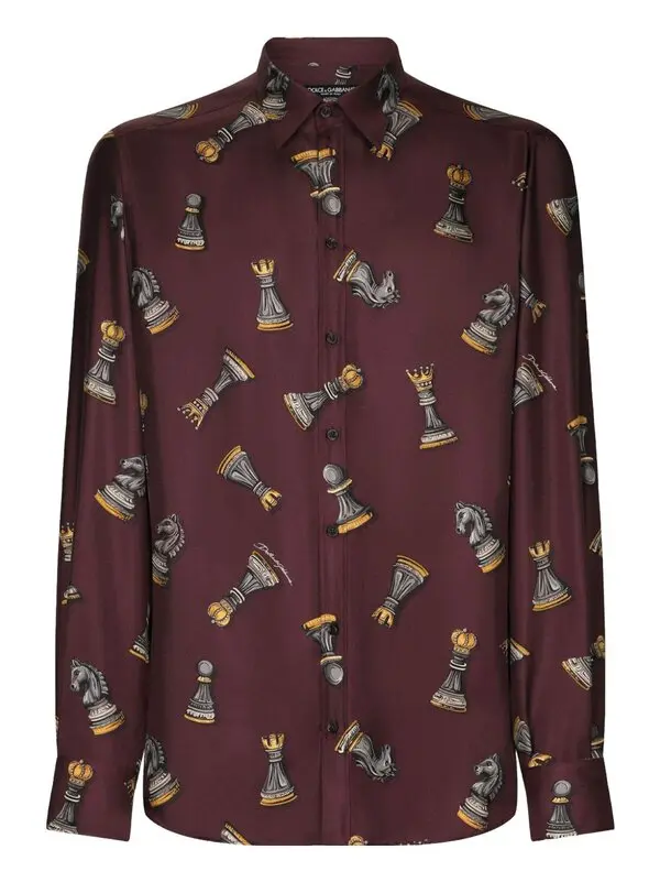 Dolce & Gabbana Chess Motif Silk Shirt - Red