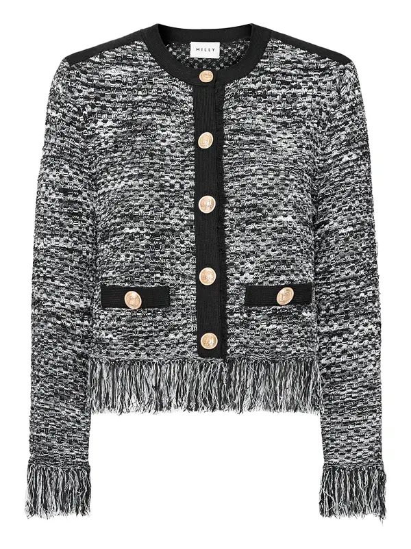 MILLY Kaia Textured Knit Cardigan Jacket - Black