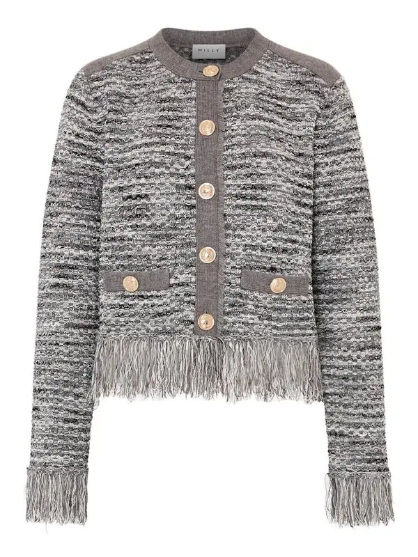 MILLY Kaia Textured Knit Cardigan Jacket - Grey
