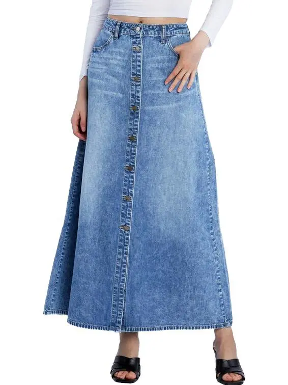 WASH LAB DENIM Maxi Skirt - Atlantic Blue