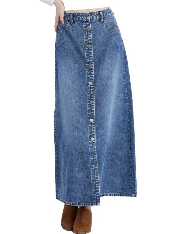 WASH LAB DENIM Maxi Skirt - Pacific Blue