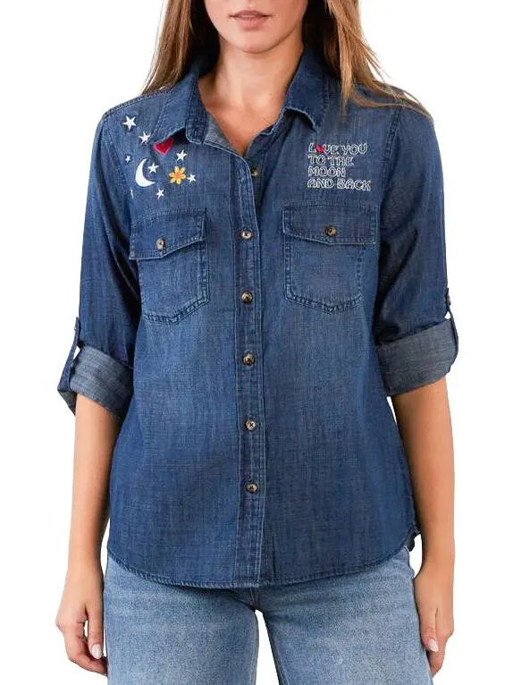 BILLY T Graphic Embroidered Button-up Shirt - Dusk Denim