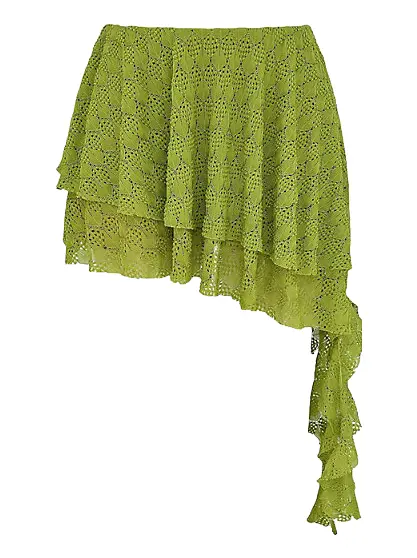 MISTRESS ROCKS Tiered Pointelle-knit Skirt - Lime