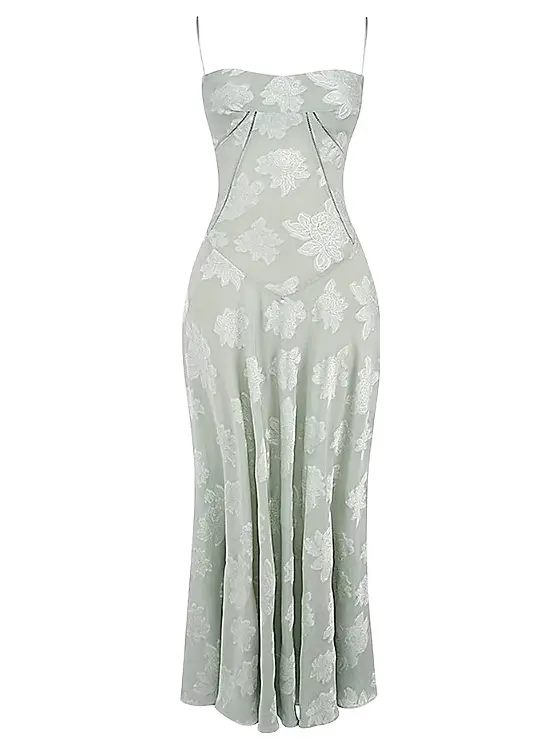 House Of Cb Seren Lace-up Maxi Dress - Pistachio Floral