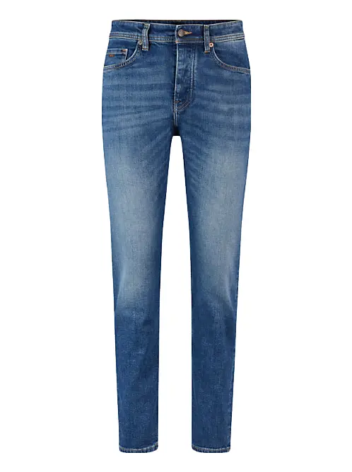BOSS Regular-fit Tapered-leg Stretch-denim Jeans - Medium Blue