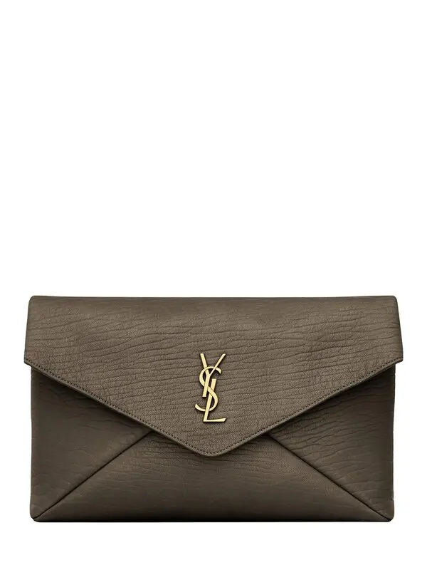 Saint Laurent Leather Cassandre Envelope Pouch - Green