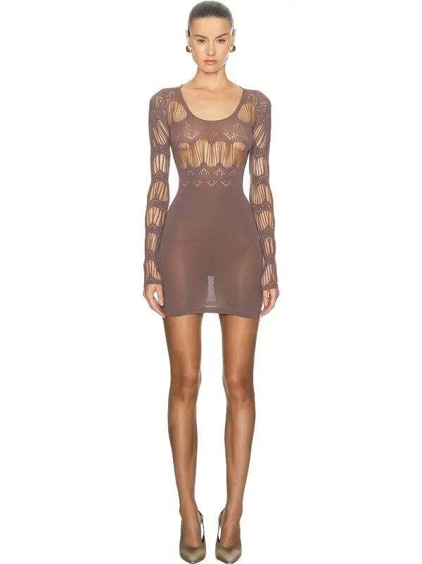Saint Laurent Cut Out Long Sleeve Dress - Taupe