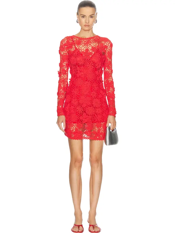 AKNVAS Cece Crochet Mini Dress - Rouge