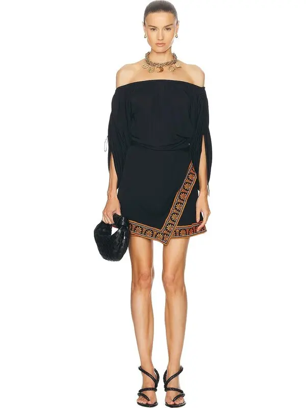 Rabanne Off The Shoulder Pleated Sleeves Dress - Black
