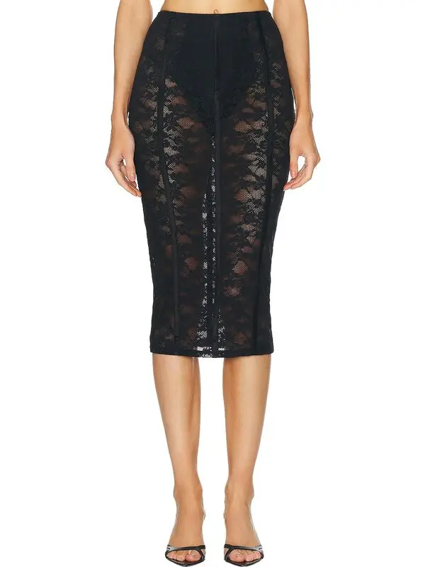 FLEUR DU MAL Le Stretch Lace Pencil Skirt - Black