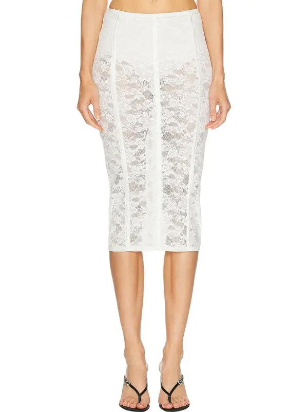 FLEUR DU MAL Le Stretch Lace Pencil Skirt - Ivory