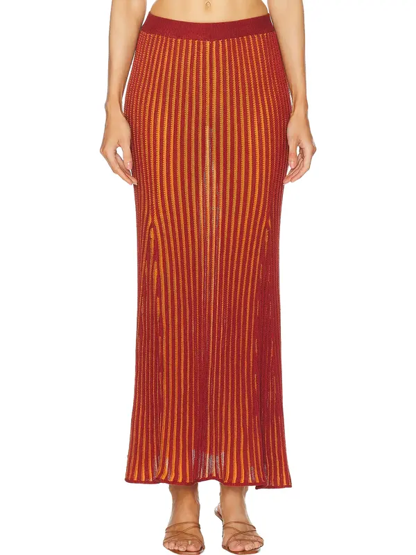 Escvdo Marina Maxi Skirt - Burgundy & Orange