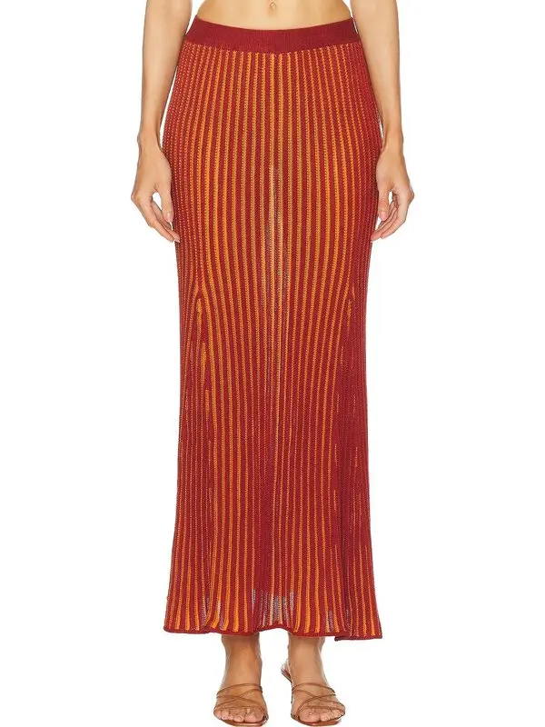 Escvdo Marina Maxi Skirt - Burgundy & Orange