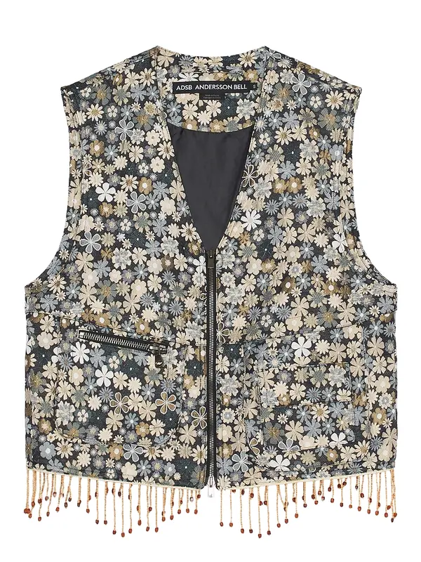 Andersson Bell Flower V-neck Zip-up Vest - Beige & Black