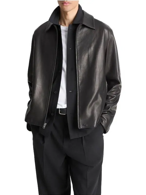 Vince Leather Zip-up Jacket - Black