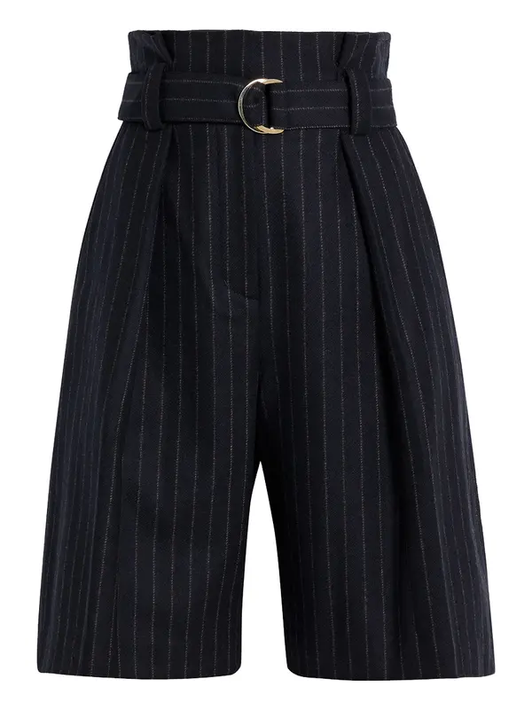 3.1 Phillip Lim Belted Pinstriped Wool-blend Shorts - Midnight Blue