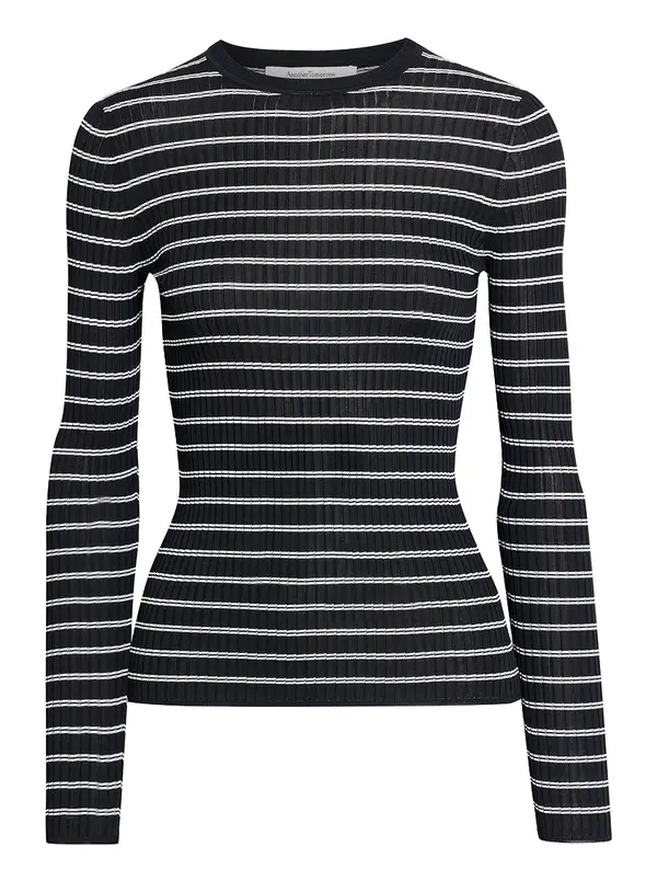 Another Tomorrow Striped Ribbed-knit Sweater - Black