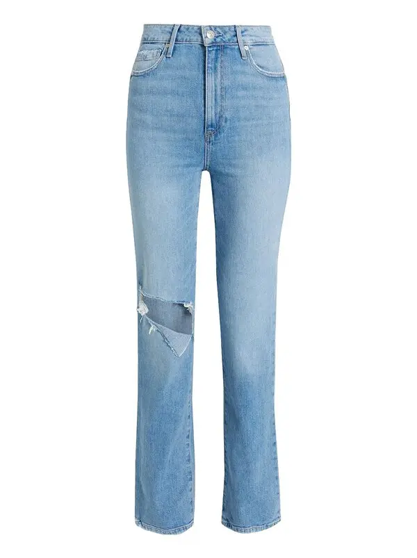 Paige Stella Distressed Straight-leg Jeans - Light Denim