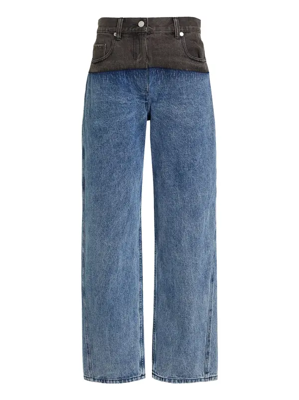 3.1 Phillip Lim Two-tone High-rise Tapered Jeans - Mid Denim