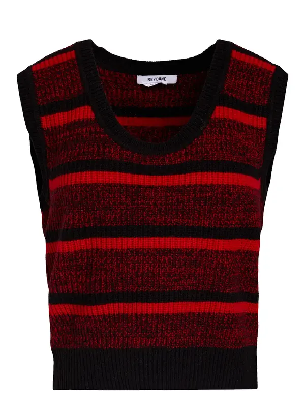 RE/DONE Striped Ribbed Wool Vest - Crimson
