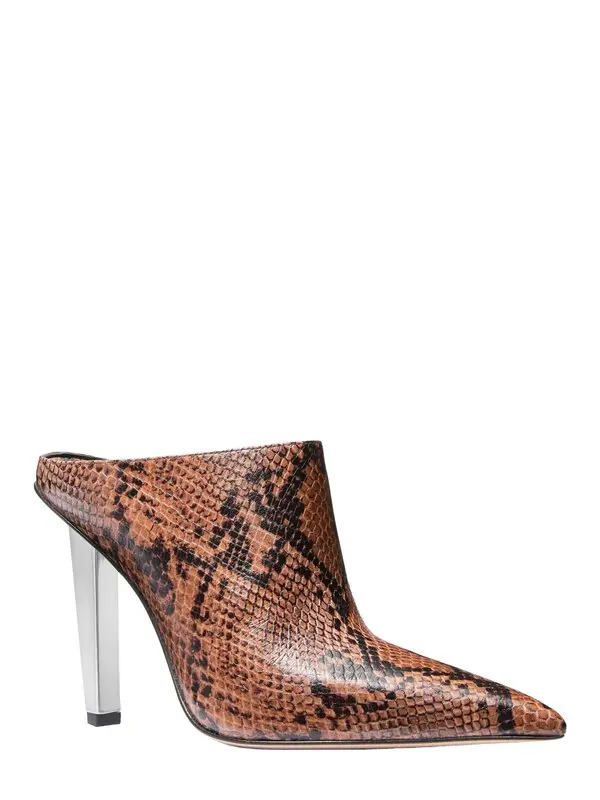 Michael Kors Halle Snake Embossed Leather Mule Pump - Brown