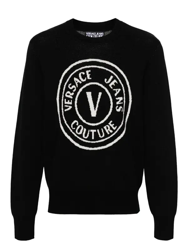 Versace V-emblem Wool Jumper - Black