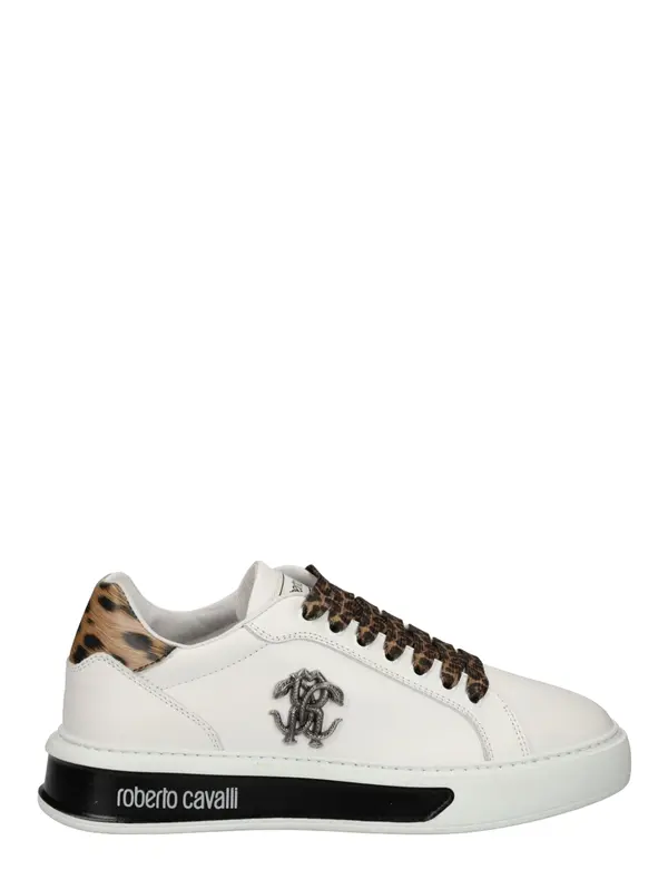 Roberto Cavalli Snake-plaque Leather Sneakers - White