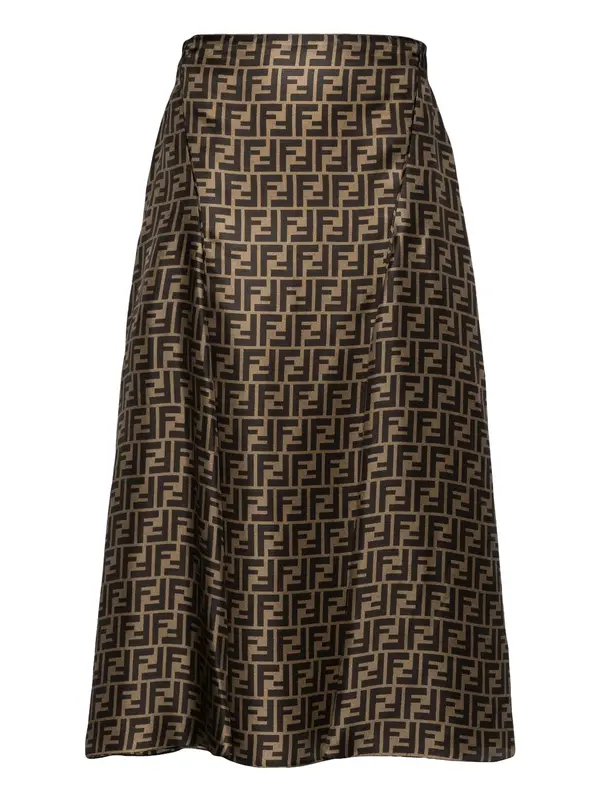 Fendi Ff-pattern Print Midi Skirt - Brown