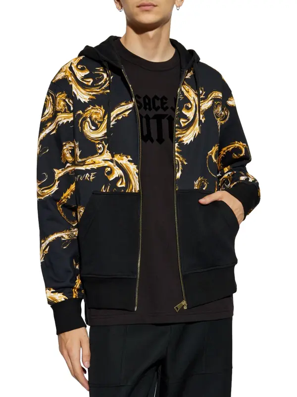 Versace Barocco-print Zip-up Hoodie - Black
