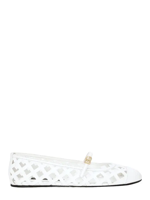 Dolce & Gabbana Openwork Leather Ballet Flats - White