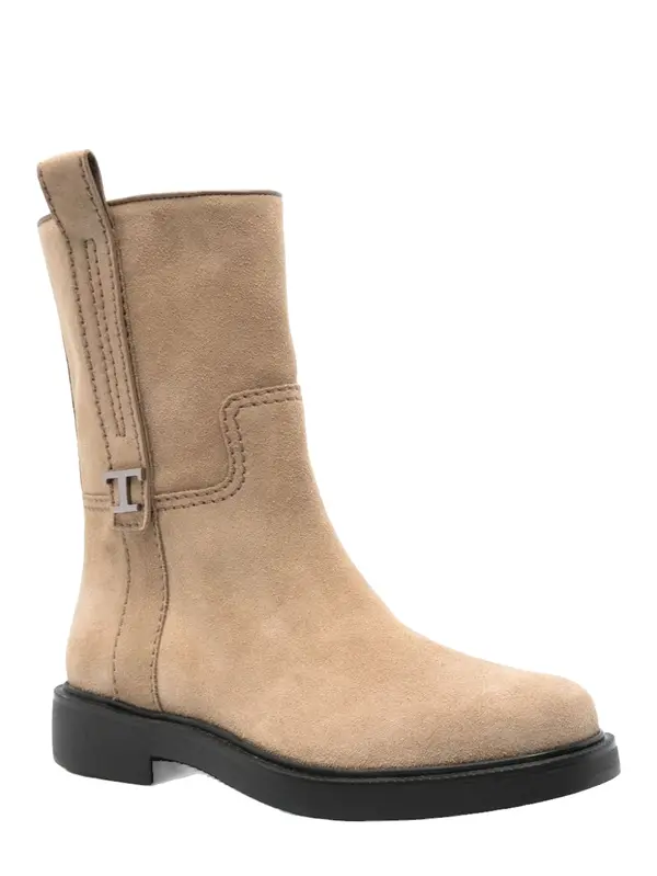 TOD'S T Timeless Plaque Boots - Neutrals