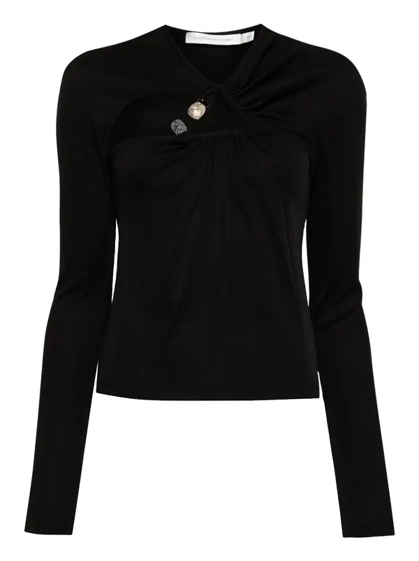 Christopher Esber Tri Crystal-stone Long-sleeve Top - Black