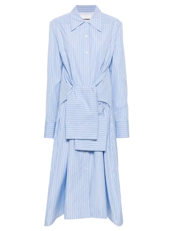 JIL SANDER Striped Cotton Midi Dress - Blue