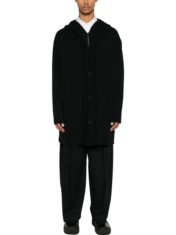 Yohji Yamamoto Fleece Hooded Coat - Black