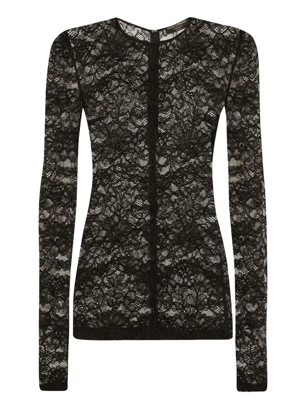 Dolce & Gabbana Floral Lace Top - Black