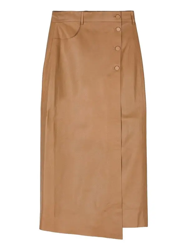 AERON Wrap Leather Midi Skirt - Brown