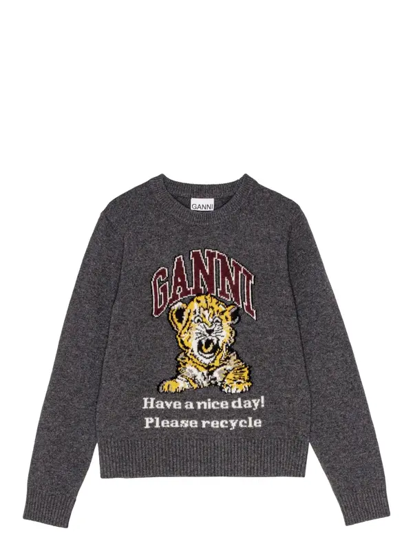 GANNI Intarsia-knit Tiger Jumper - Grey