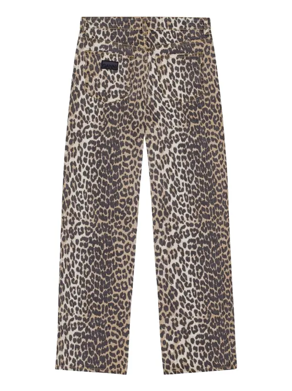 GANNI Leopard Print Denim Trousers - Brown
