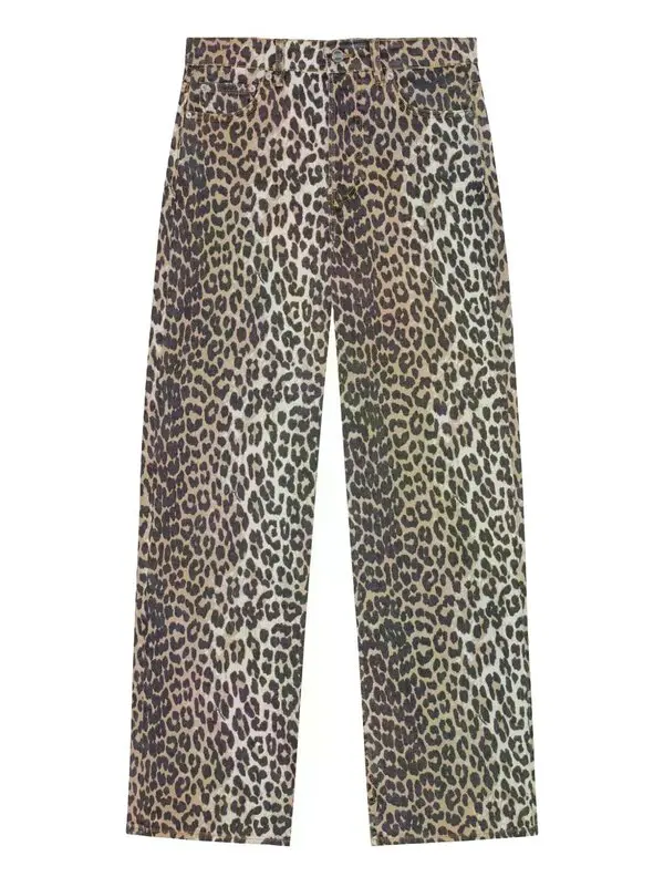 GANNI Leopard Print Denim Trousers - Neutrals