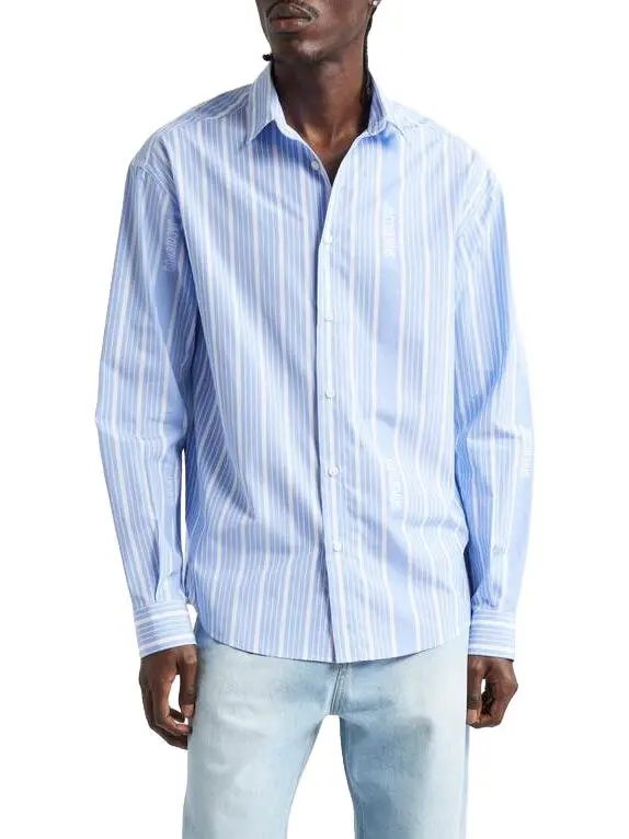Jacquemus La Chemise Simon Straight Fit Stripe Button-up Shirt - Jacquard Business Big Log